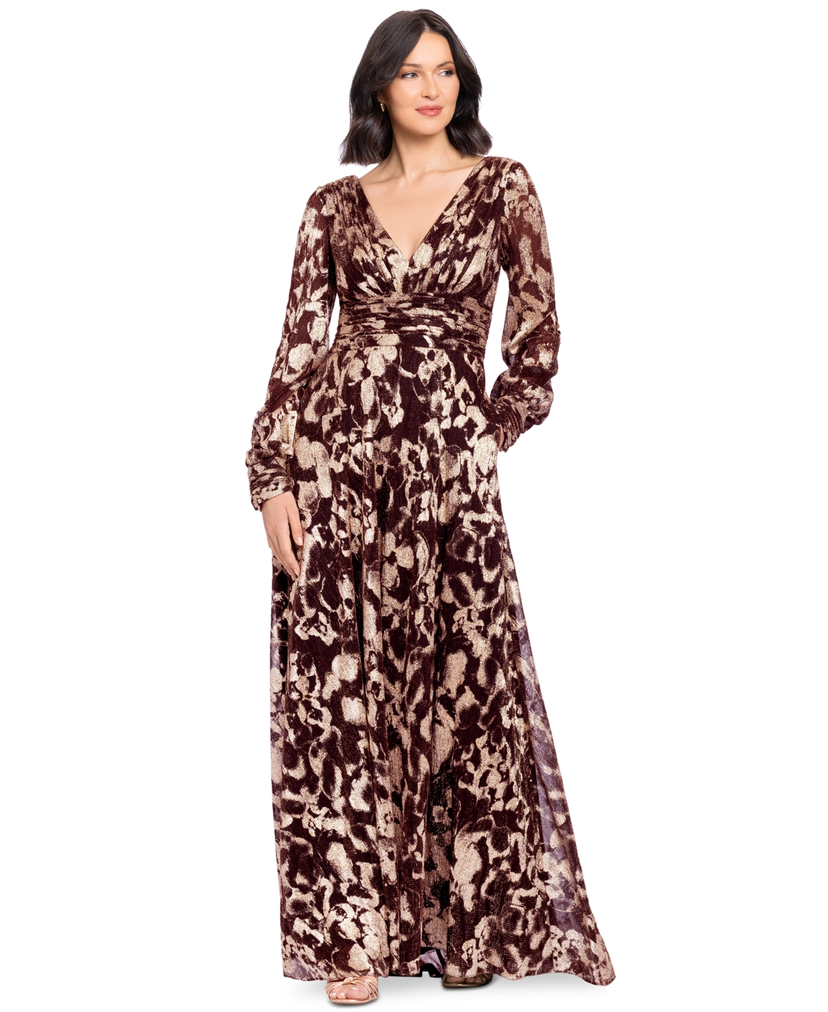 Click here for Betsy & Adam Petite V-Neck Long-Sleeve A-Line Gown... prices