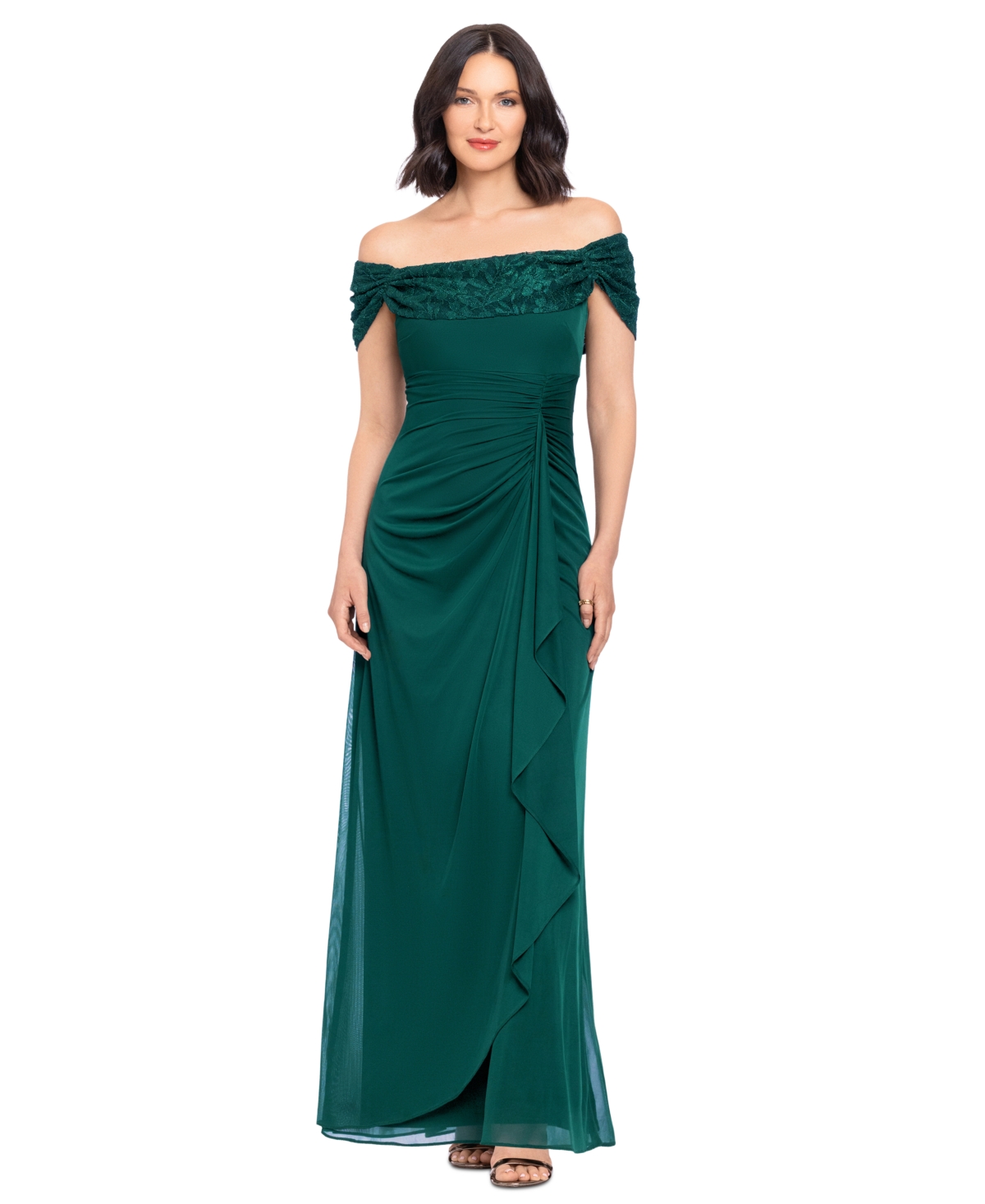 Click here for Betsy and Adam Womens Long Off-the-Shoulder Dress... prices