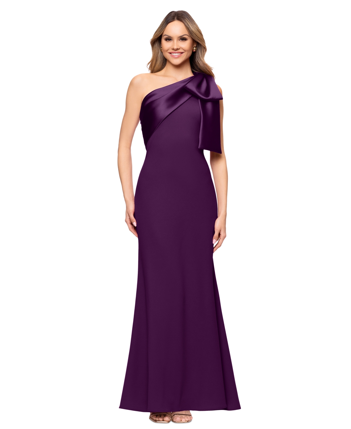 Click here for Betsy & Adam Womens Bow-Trimmed One-Shoulder Gown... prices
