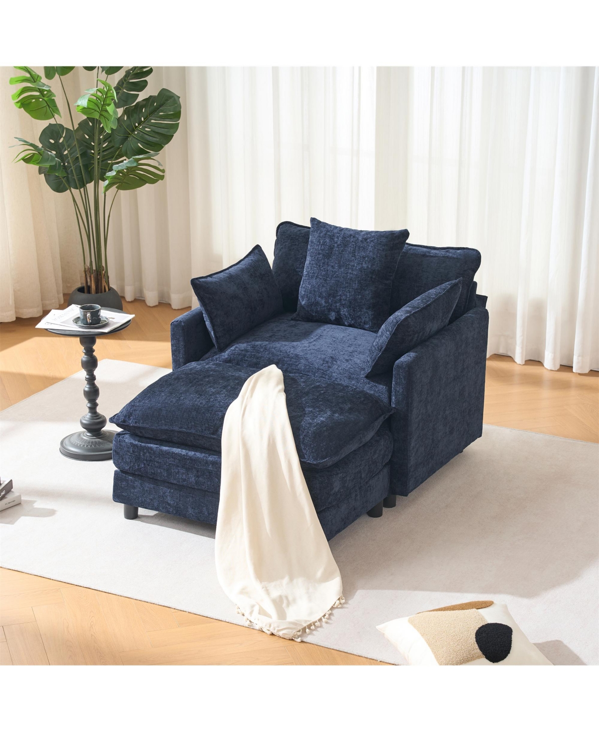 Click here for Clihome 39.4 Modern Chenille Accent Chair with Foo... prices