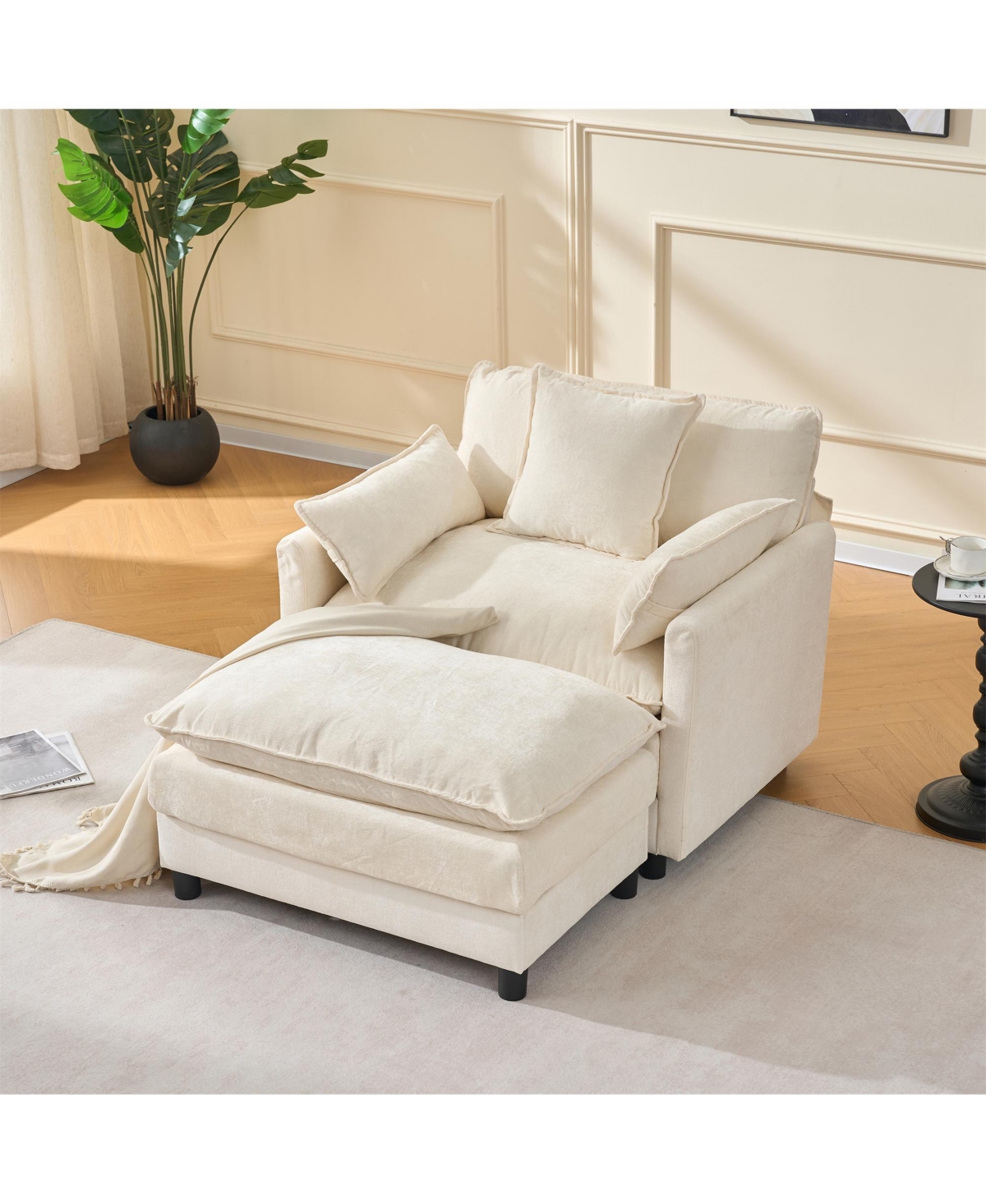 Click here for Clihome 39.4 Modern Chenille Accent Chair with Foo... prices