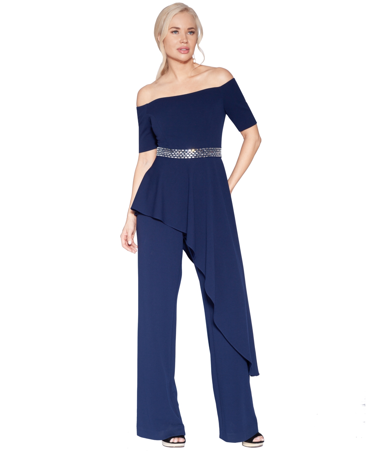Click here for White Tie by Shani Womens Embellished-Waist Jumpsu... prices