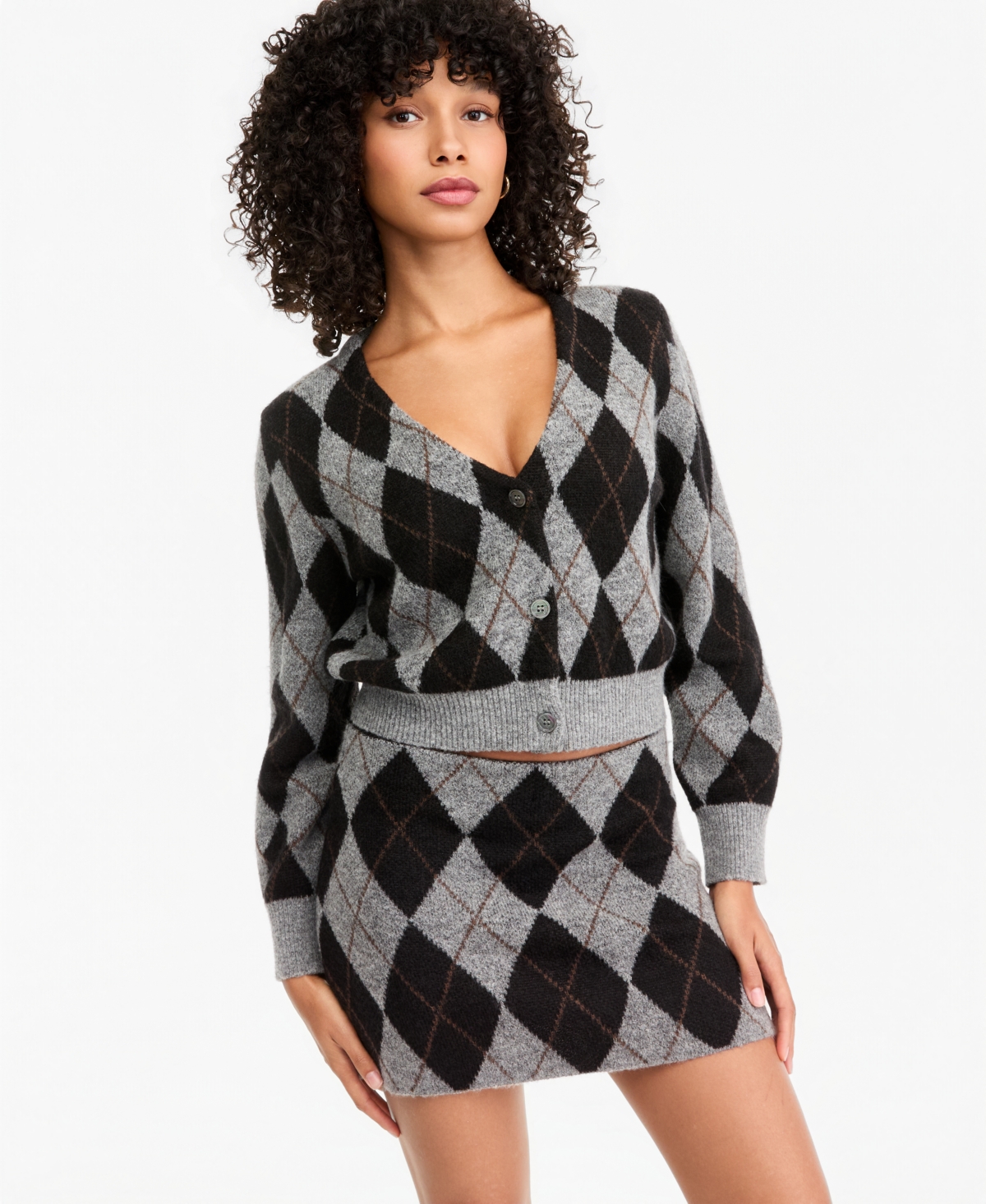 Click here for Bar Iii Womens Argyle Cropped V-Neck Cardigan  Mac... prices
