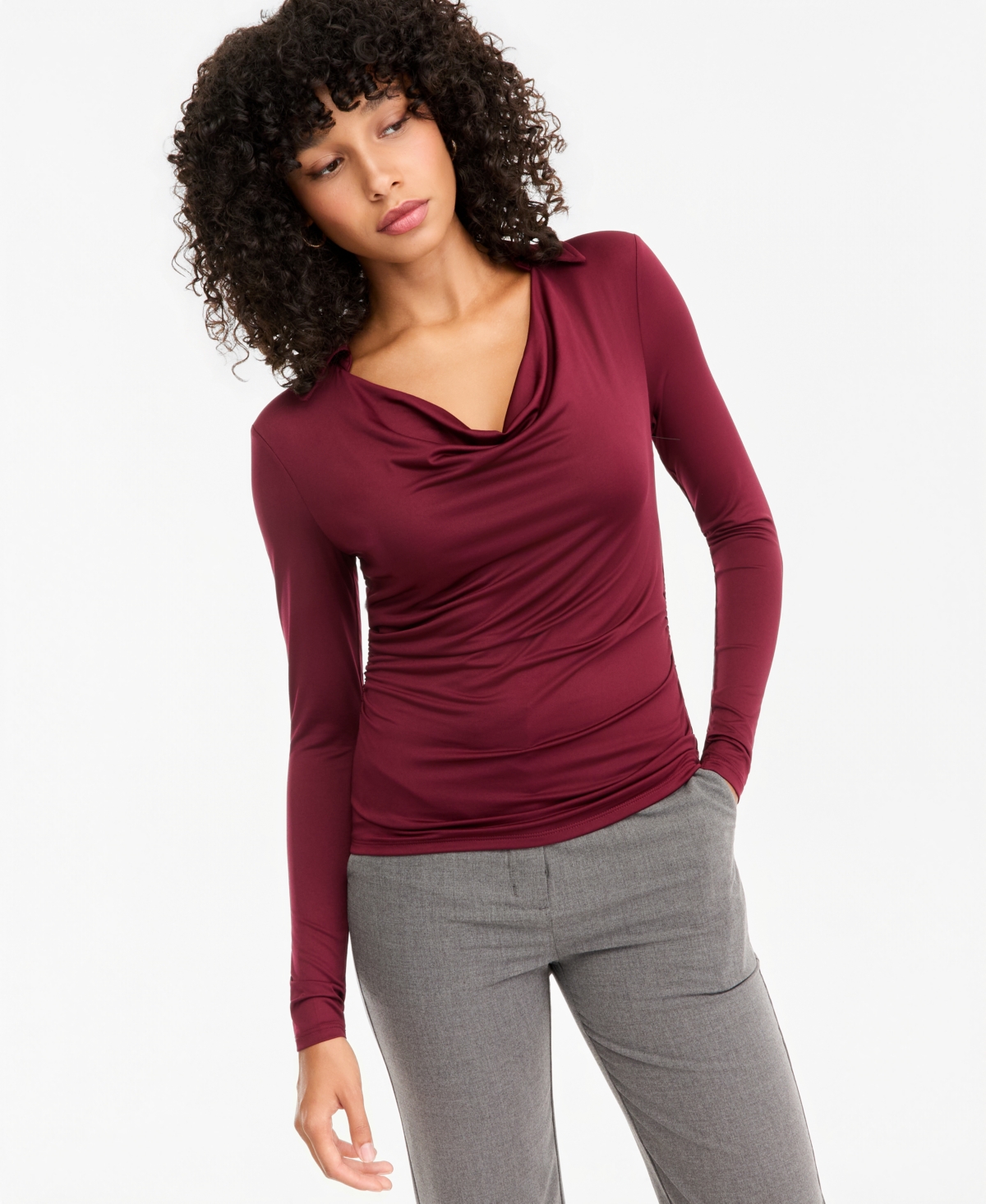 Click here for Bar Iii Womens Cowl-Neck Long-Sleeve Top  Macys Ex... prices