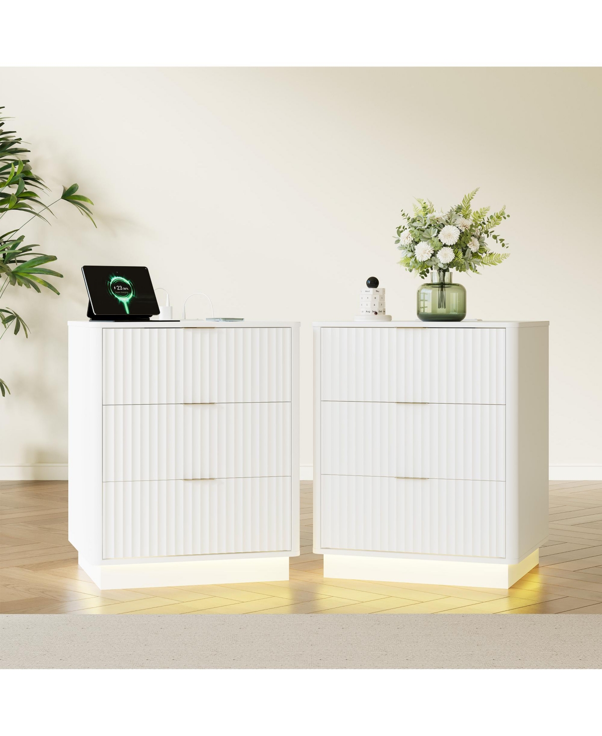 Click here for homfan Set of 2 Fluted Nightstands Wooden Night St... prices