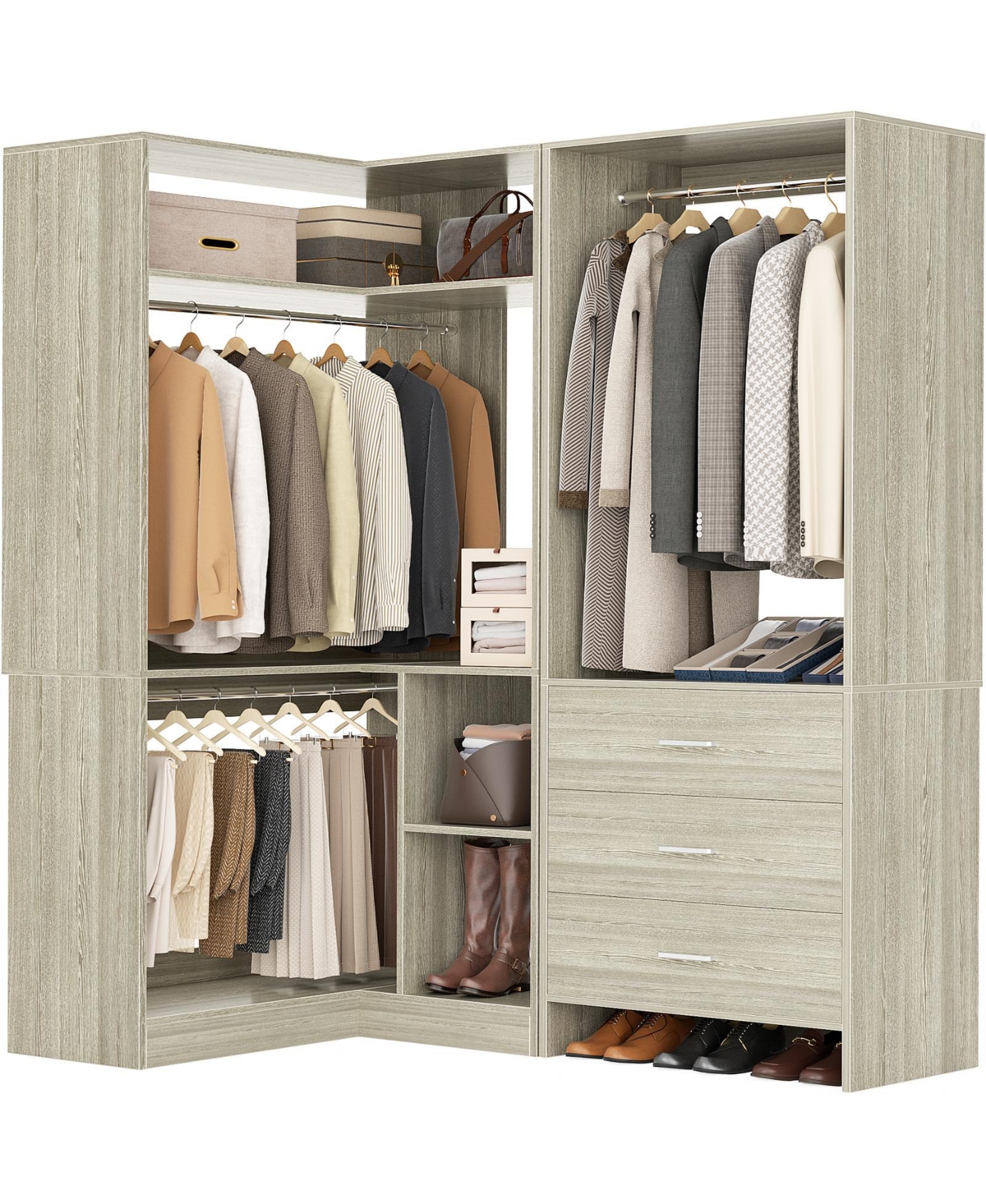 Click here for Aheaplus 57-In Corner Closet System Set with Wood... prices