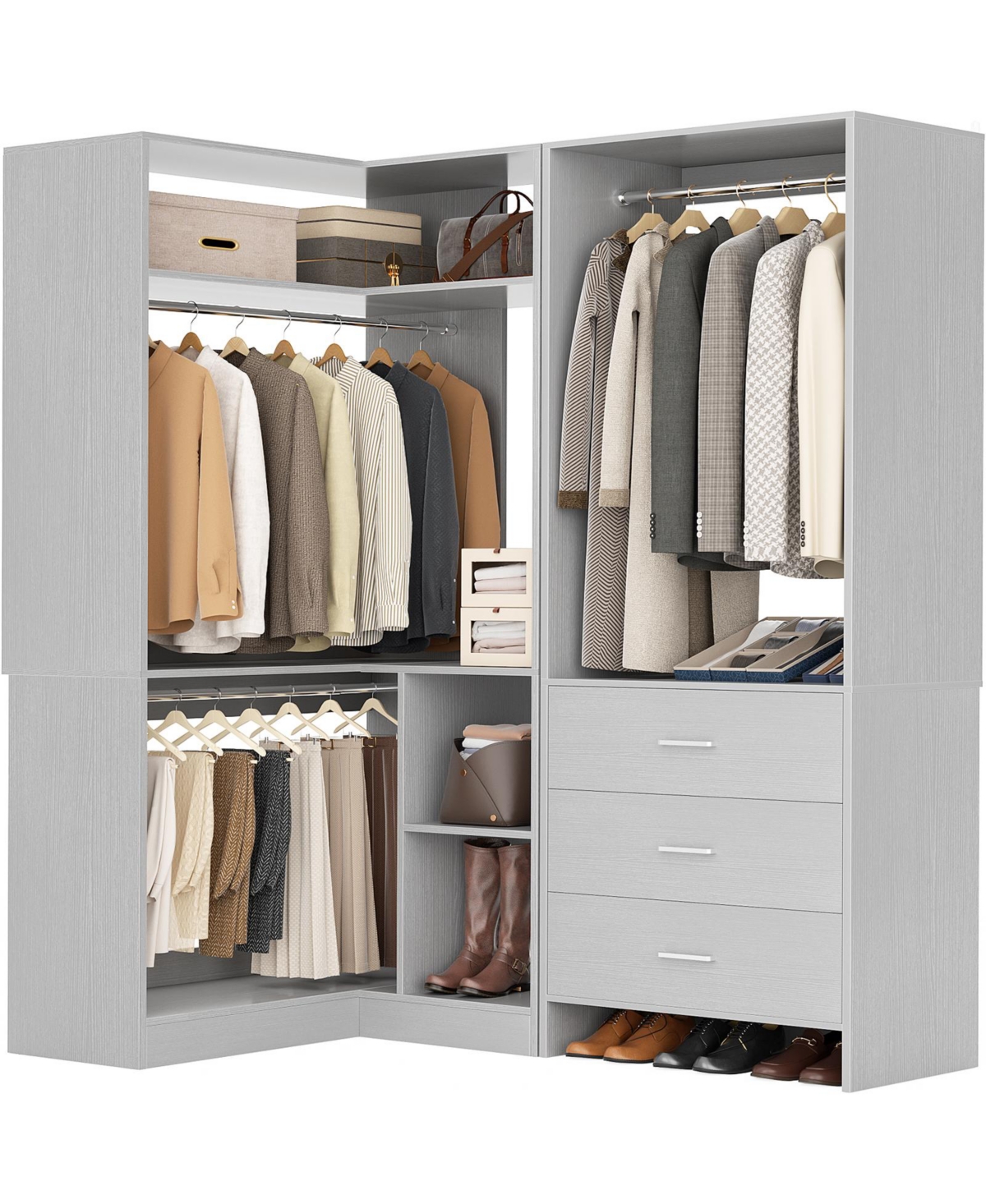 Click here for Aheaplus 57-In Corner Closet System Set with Wood... prices