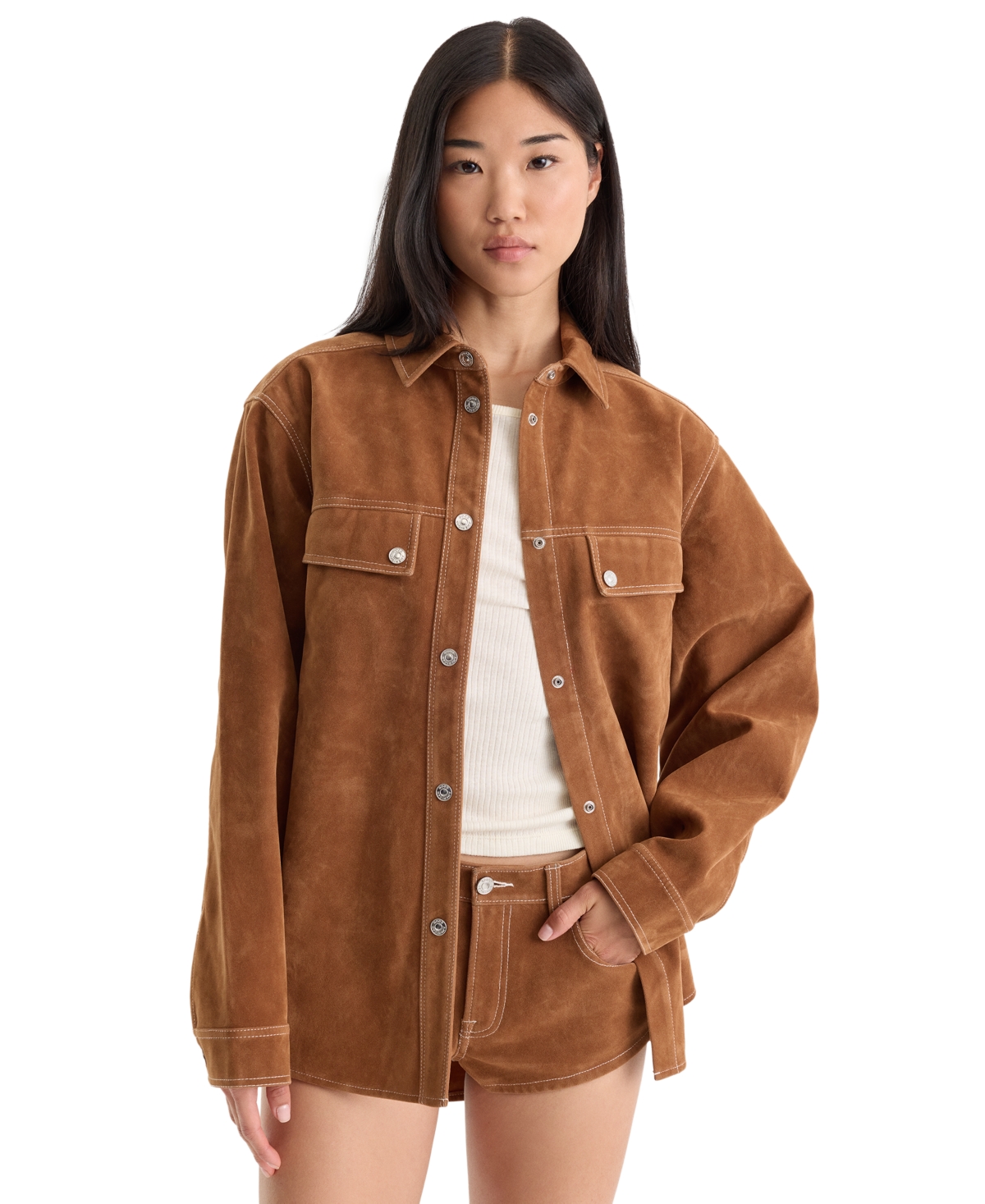 Click here for Good American Womens Collared Button-Front Overshi... prices