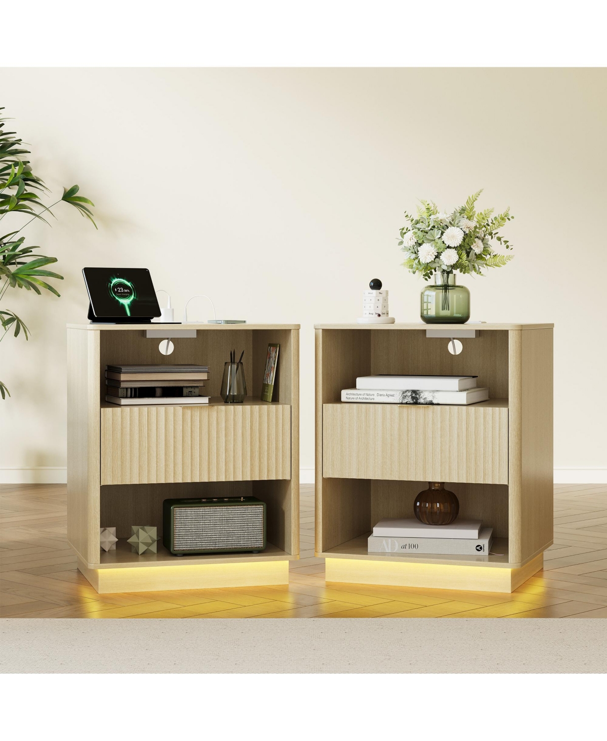 Click here for homfan Set of 2 Fluted Nightstands â Wooden Nigh... prices