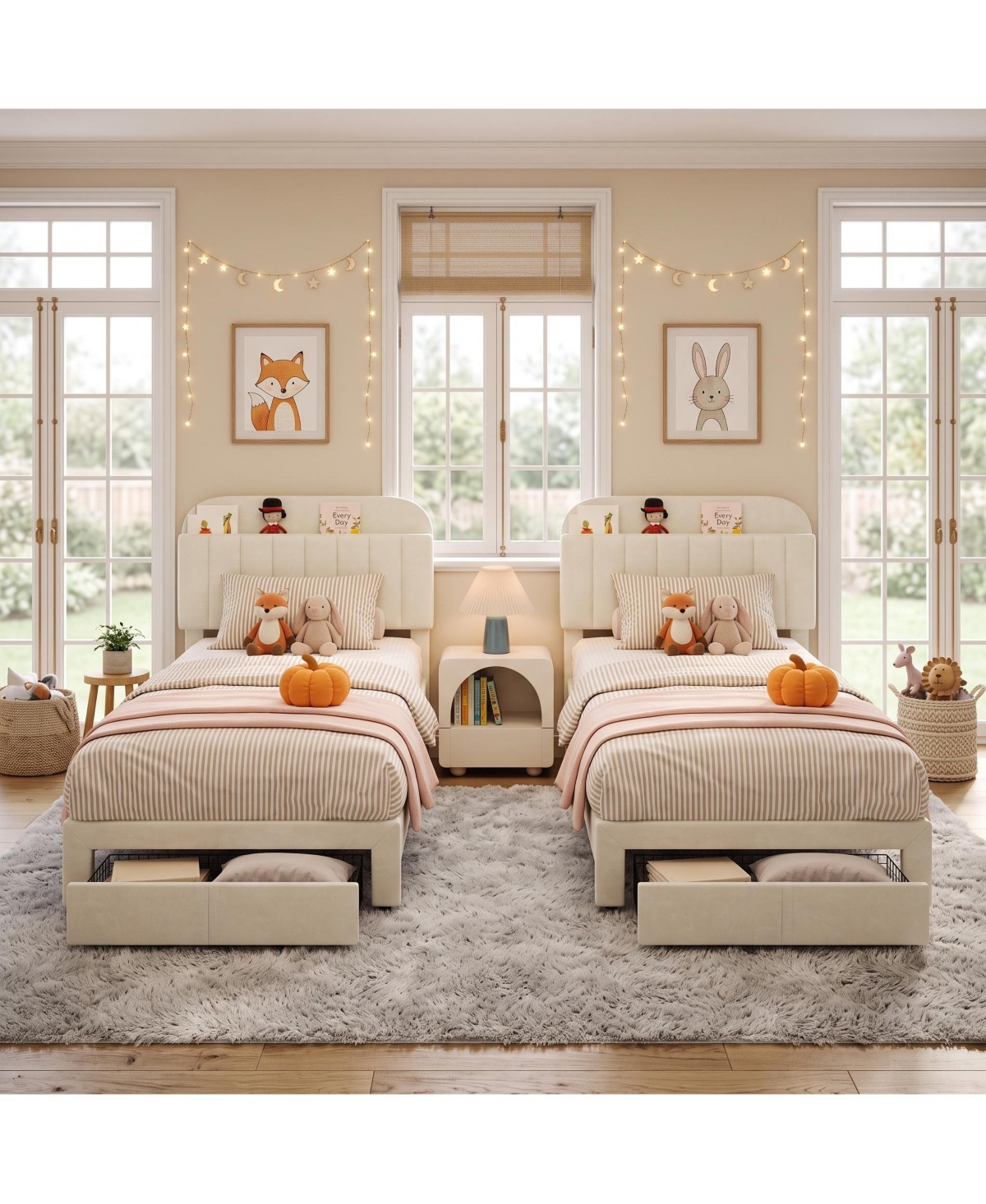 Click here for homfan 2 Sets Twin Upholstered Platform Bed Set  B... prices
