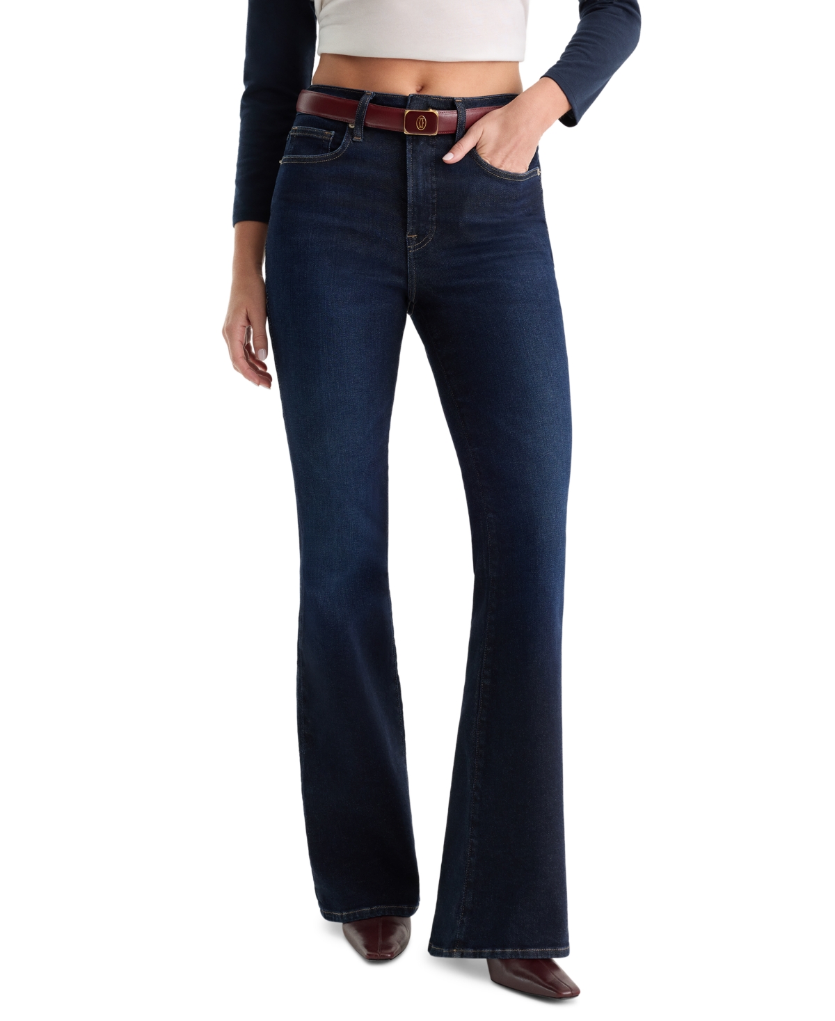 Click here for Good American Womens Mid-Rise Slim Flare Jeans - I... prices