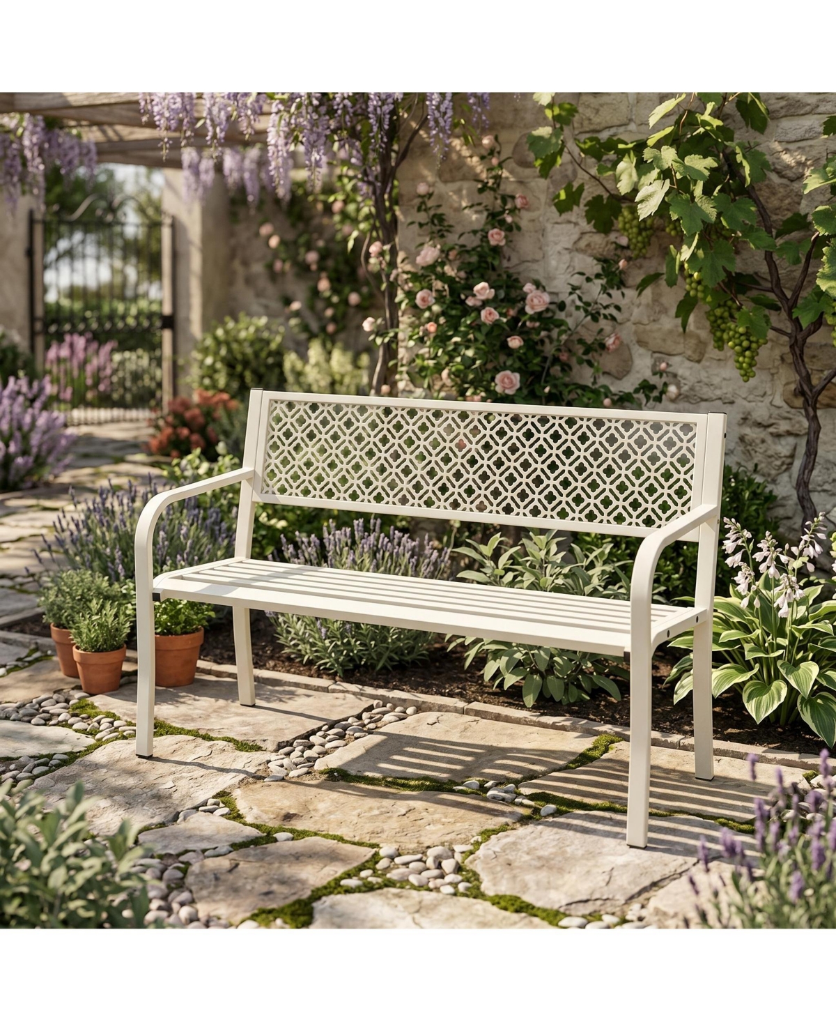 Click here for homfan 50 Heavy Duty Steel Patio Garden Bench for... prices