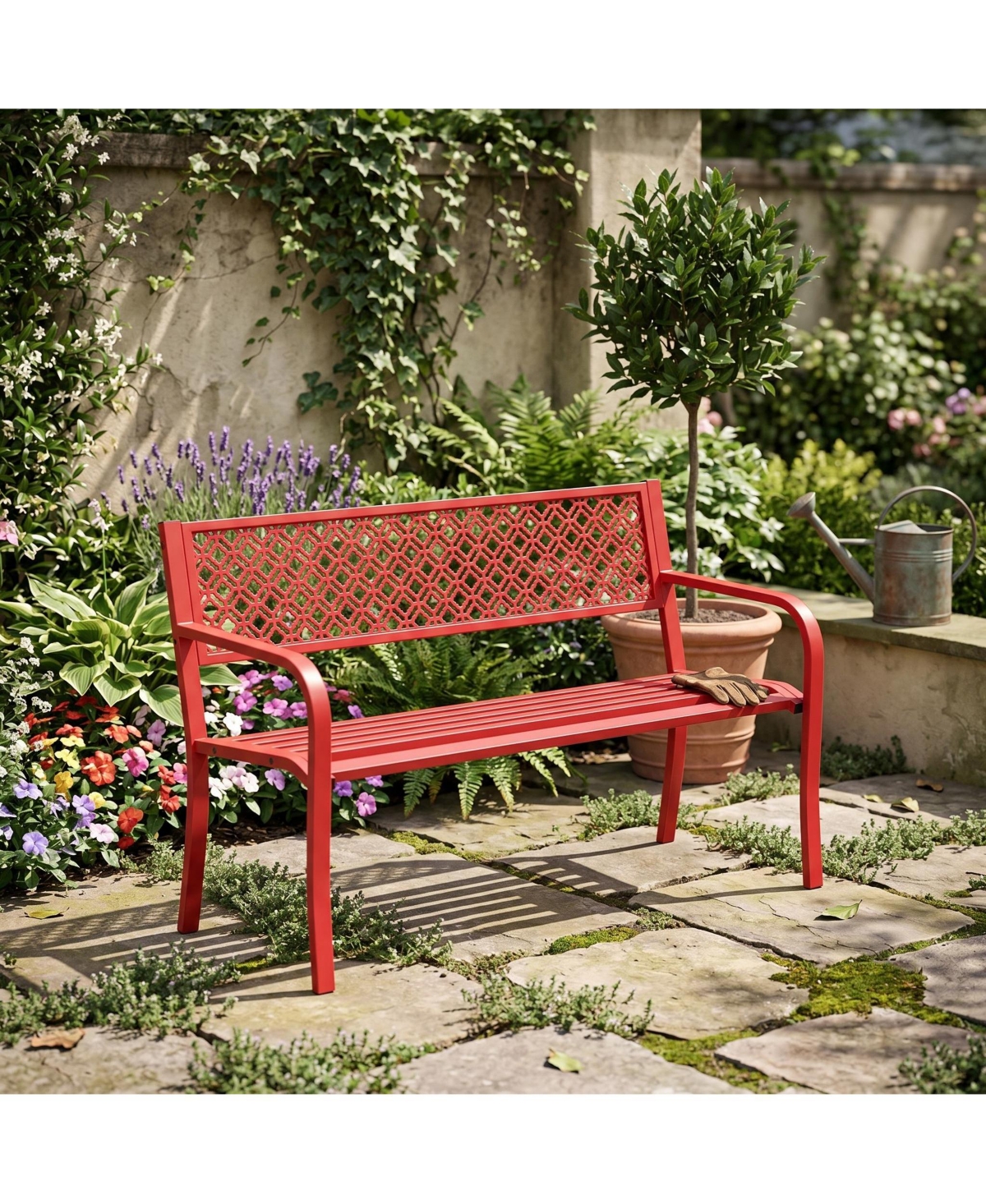 Click here for homfan 50 Heavy Duty Steel Patio Garden Bench for... prices