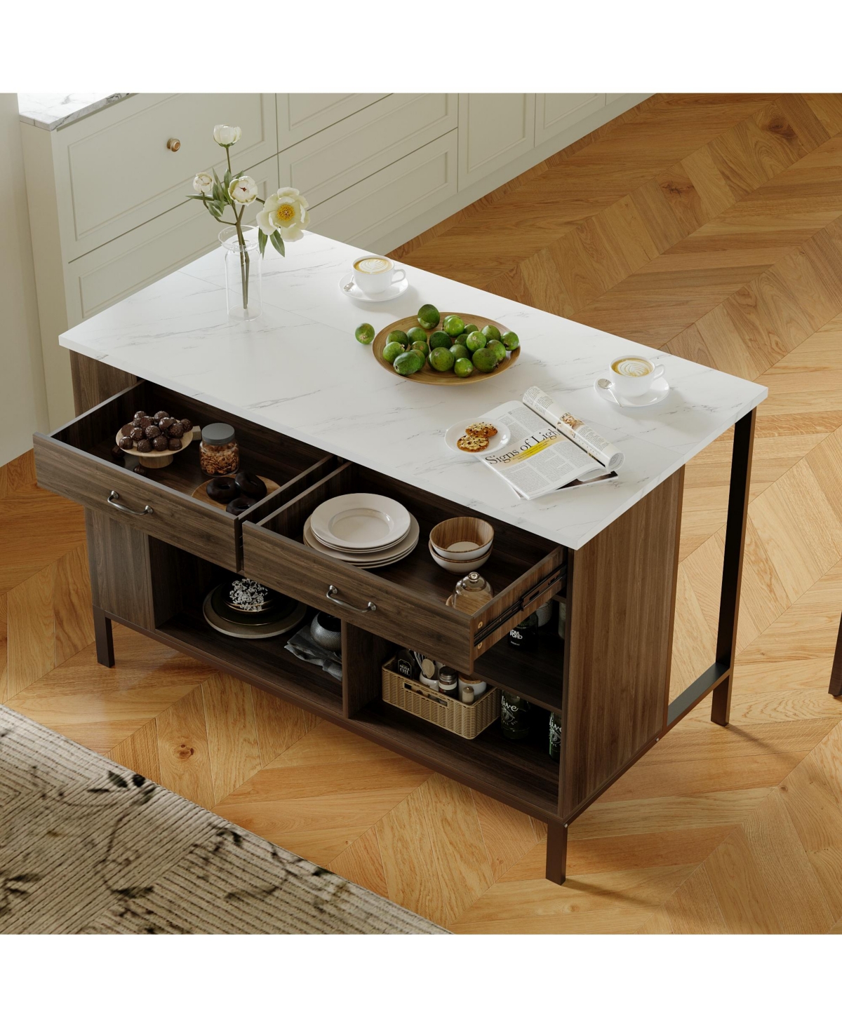 Click here for Famapy Kitchen island with 2 drawers  iron feet  i... prices