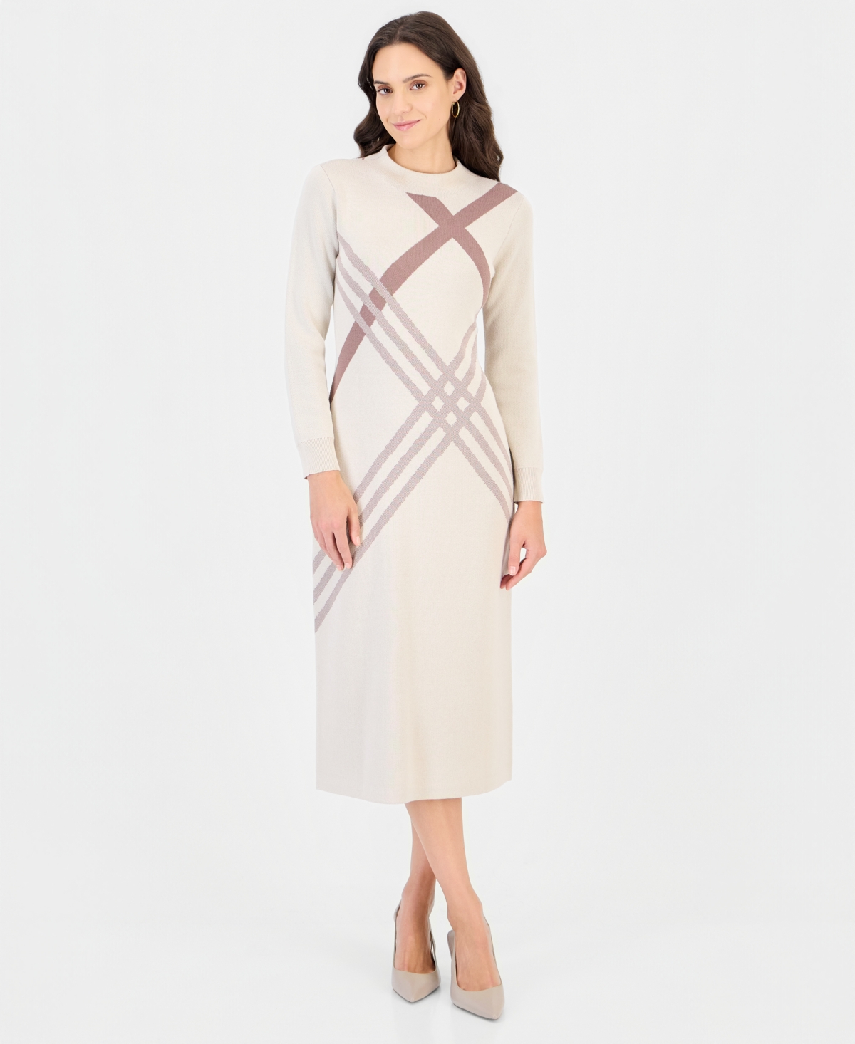 Click here for Robbie Bee Womens Mock Neck Long-Sleeve Midi Dress... prices