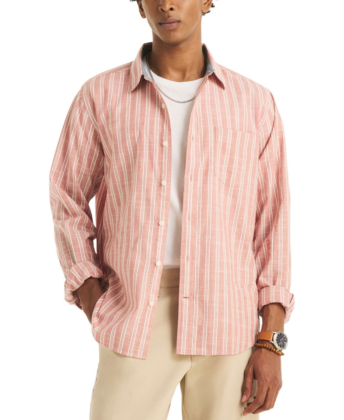 Click here for Nautica Mens Textured Strip Long-Sleeves Shirt - S... prices