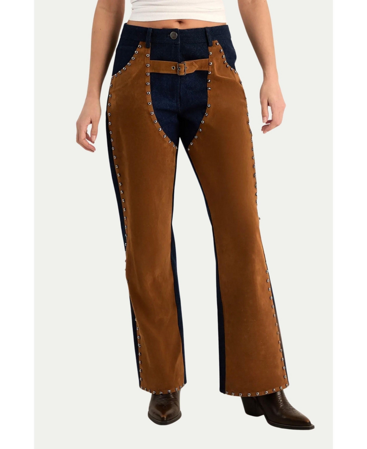 Click here for Nasty Gal Womens Denim Studded Suedette Mix Chap J... prices