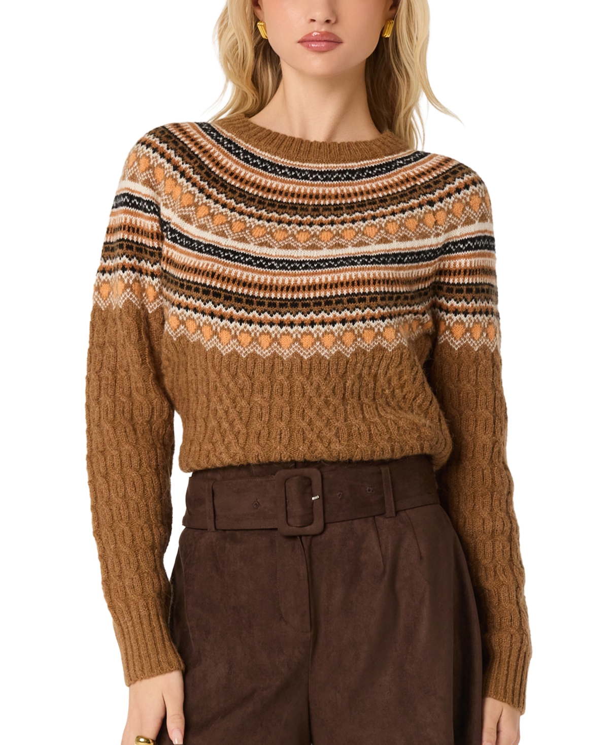 Click here for Astr the Label Womens Cable-Knit Crewneck Sweater... prices