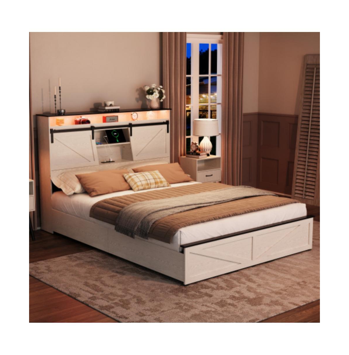 Click here for Lucky One Full Size Farmhouse Bed Frame with Stora... prices