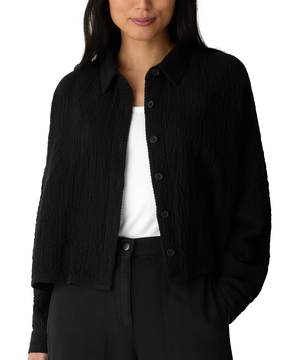 Click here for Eileen Fisher Womens Doubleweave Collared Neck Jac... prices