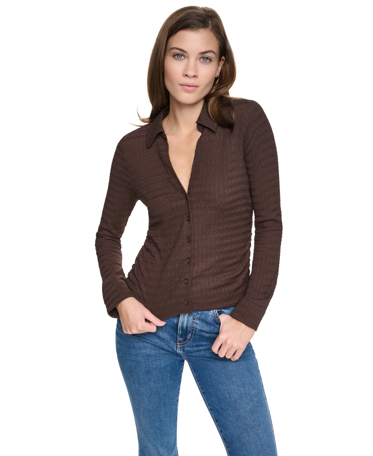 Click here for Dkny Jeans Petite Fitted Collared Neck Top - Espre... prices