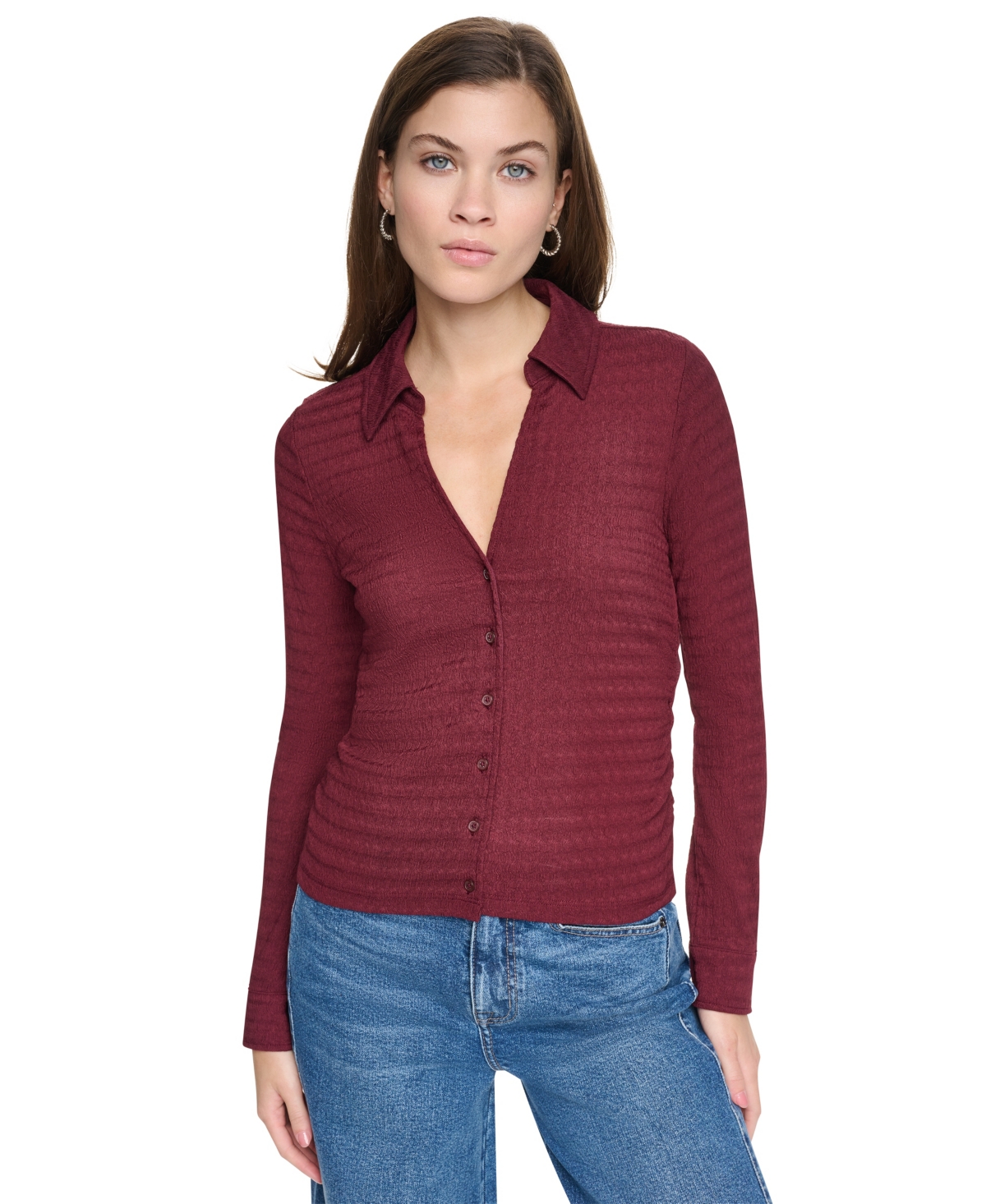 Click here for Dkny Jeans Petite Fitted Collared Neck Top - Clare... prices
