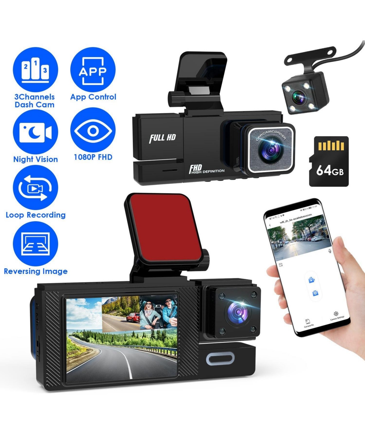Click here for Neewer 1080P 3-Channel Dash Cam with WiFi App Cont... prices