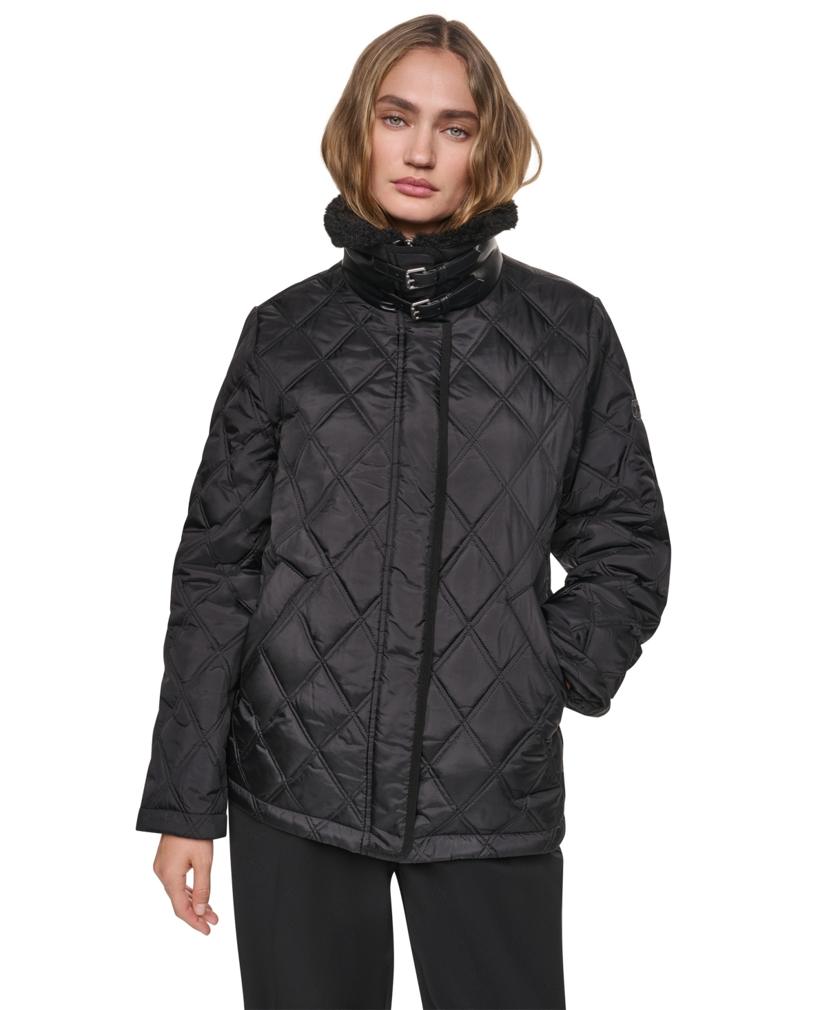 Click here for Dkny Womens Sherpa Collar Diamond-Quilted Coat - B... prices