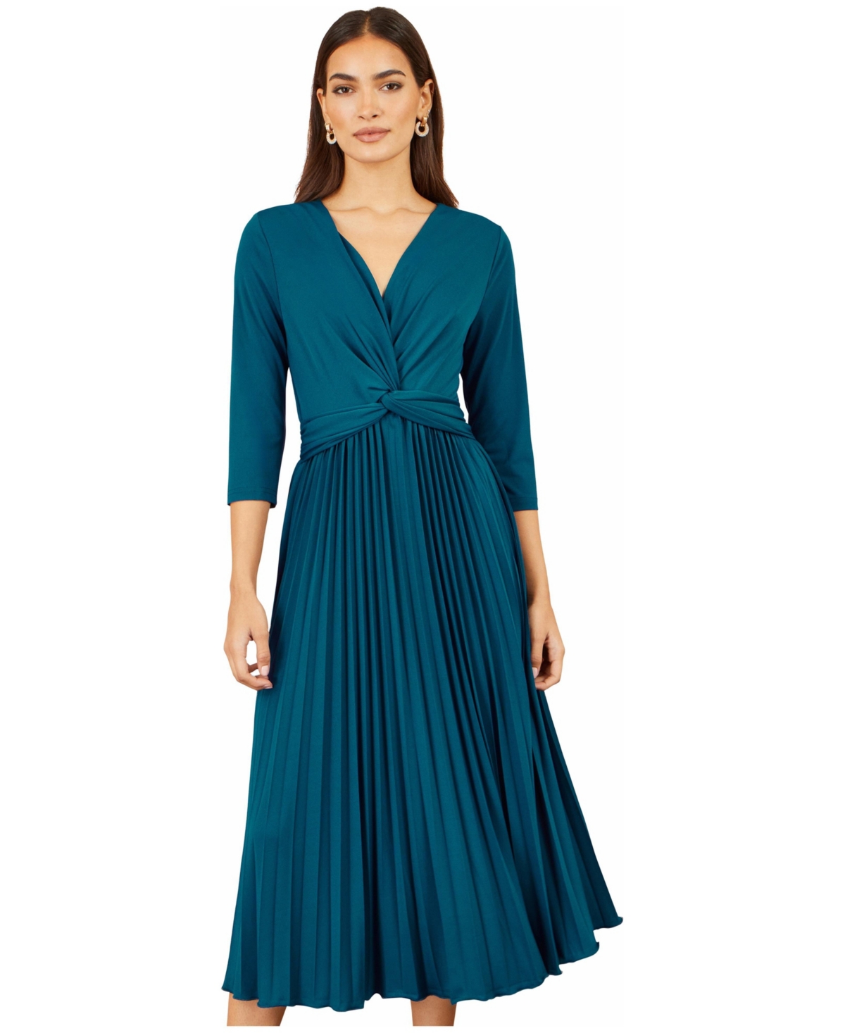 Click here for Yumi Womens V-Neck 3/4 Sleeve Pleated Midi Dress -... prices