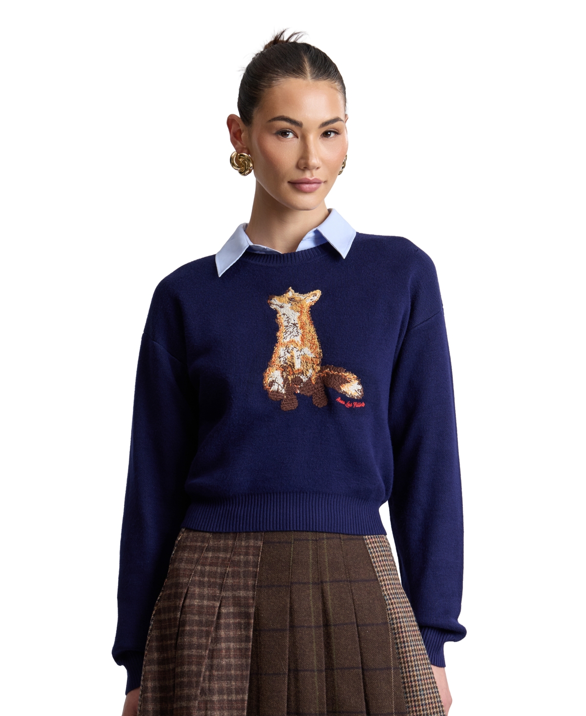 Click here for Avec Les Filles Womens Fox-Embroidered Crewneck Sw... prices