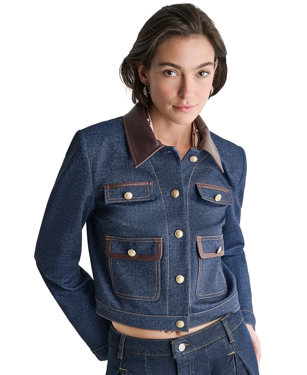 Click here for Bcbg Womens Denim Trucket Cropped Jacket - Indigo prices
