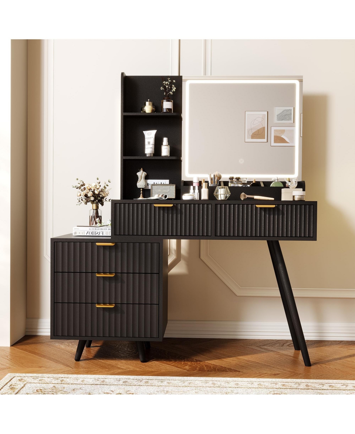 Click here for homfan Vanity Desk with Lighted Mirror & Power Out... prices