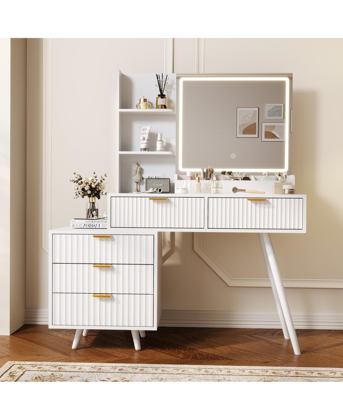 Click here for homfan Vanity Desk with Lighted Mirror & Power Out... prices