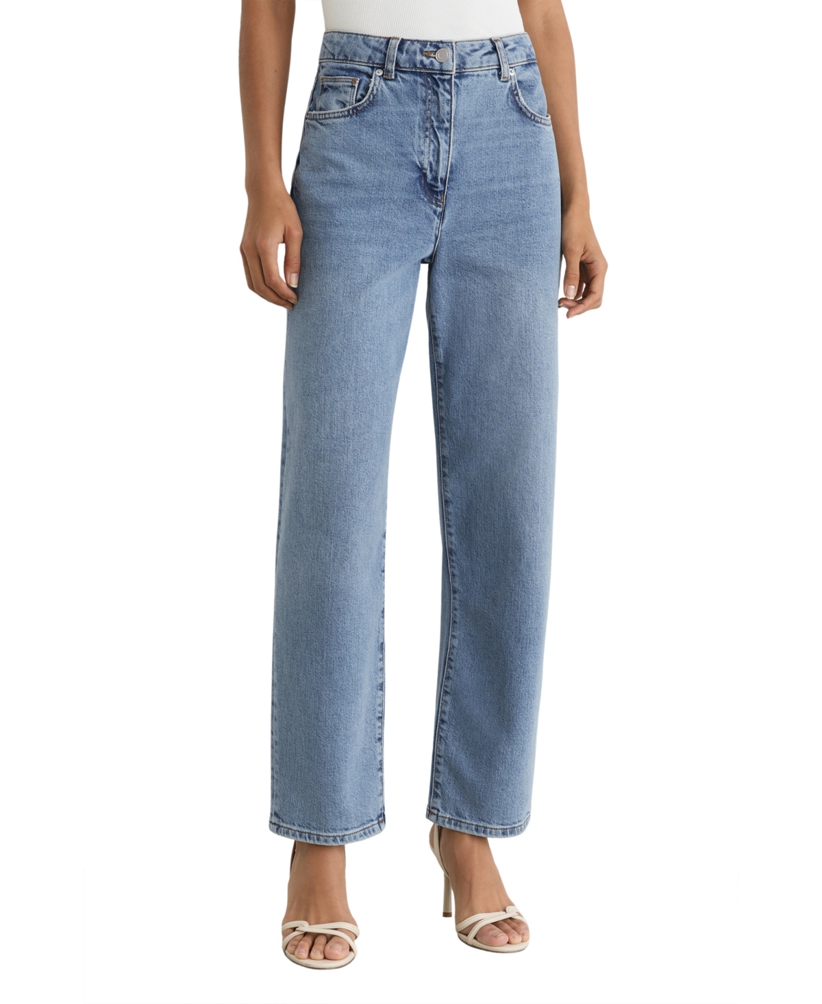 Click here for Reiss Womens Selin Mid-Rise Straight-Leg Jeans - L... prices