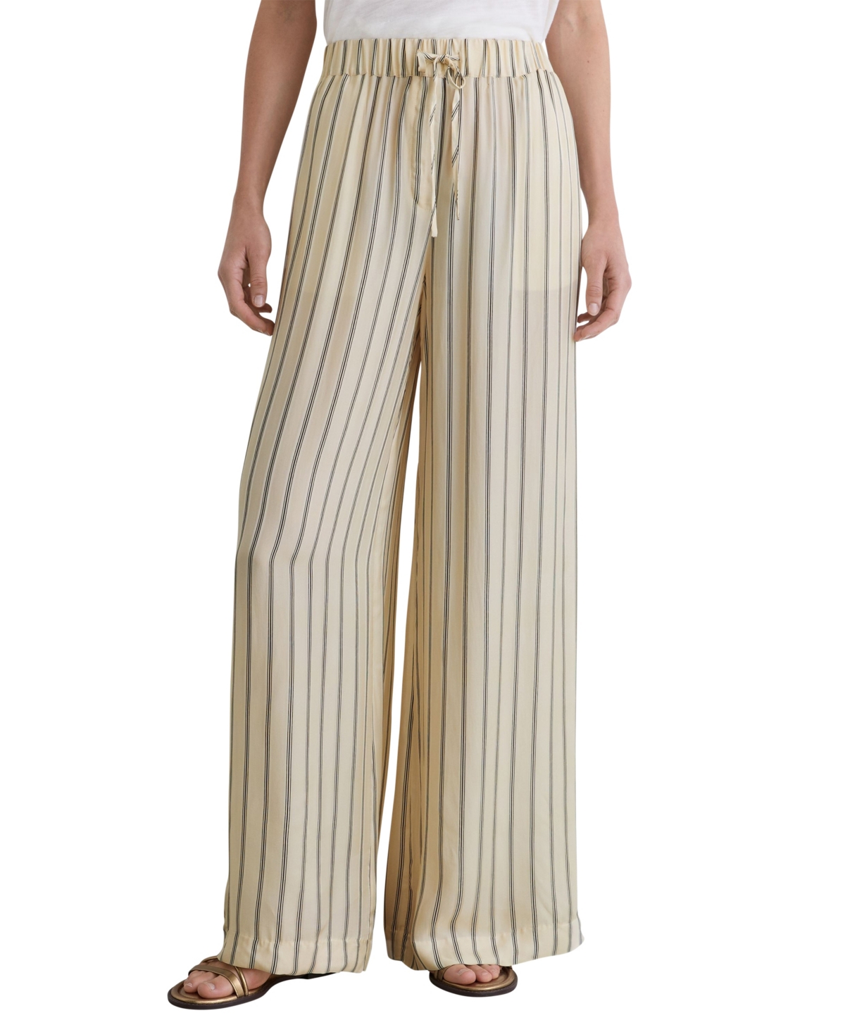 Click here for Reiss Petite Minnie Striped Wide-Leg Trousers - Ne... prices