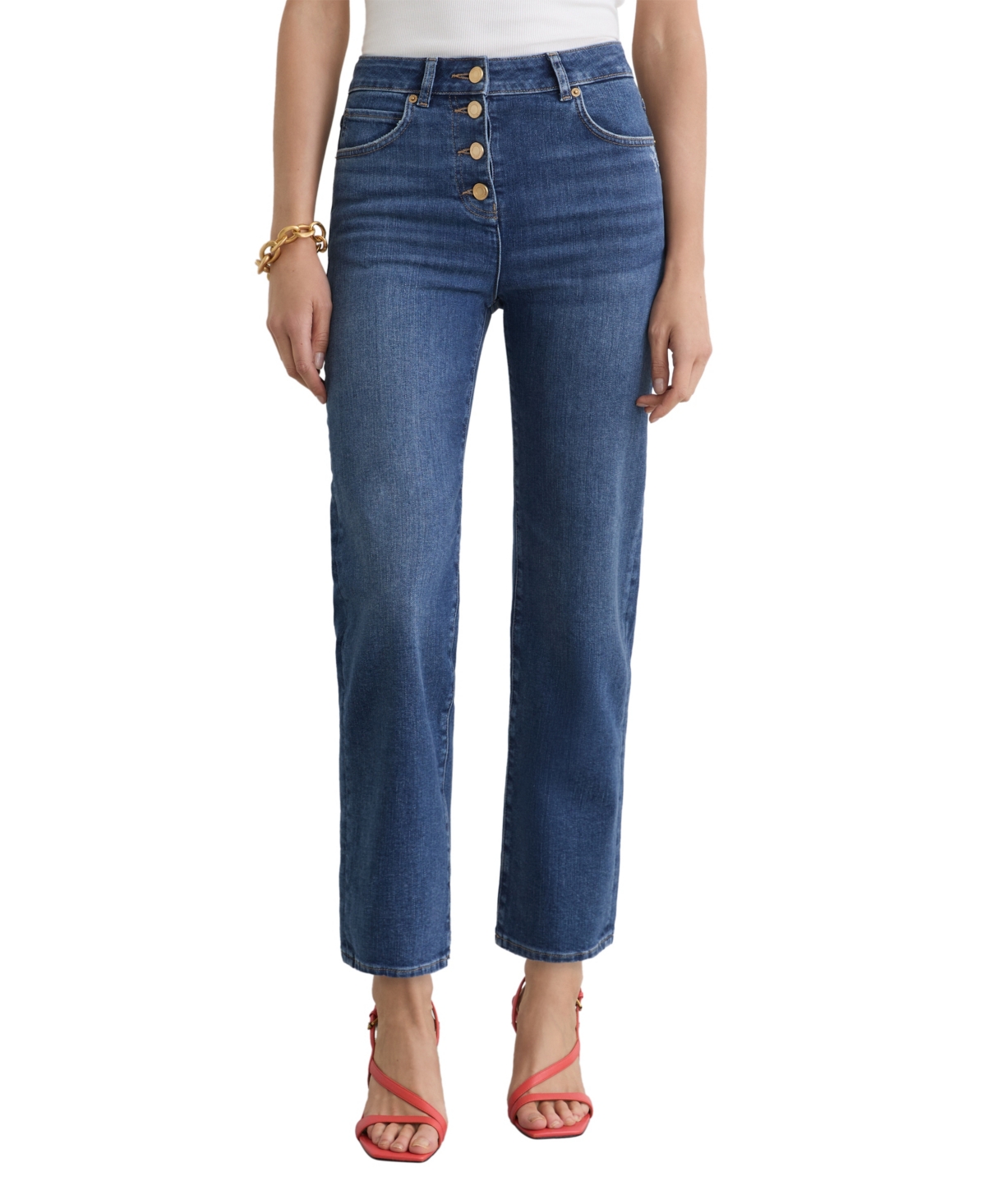 Click here for Reiss Womens Lana Straight-Leg Cropped Jeans - Mid... prices