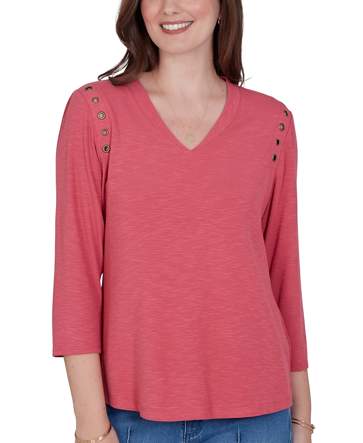 Click here for Ruby Rd. Petite Solid Rib Top with Grommet Detail... prices