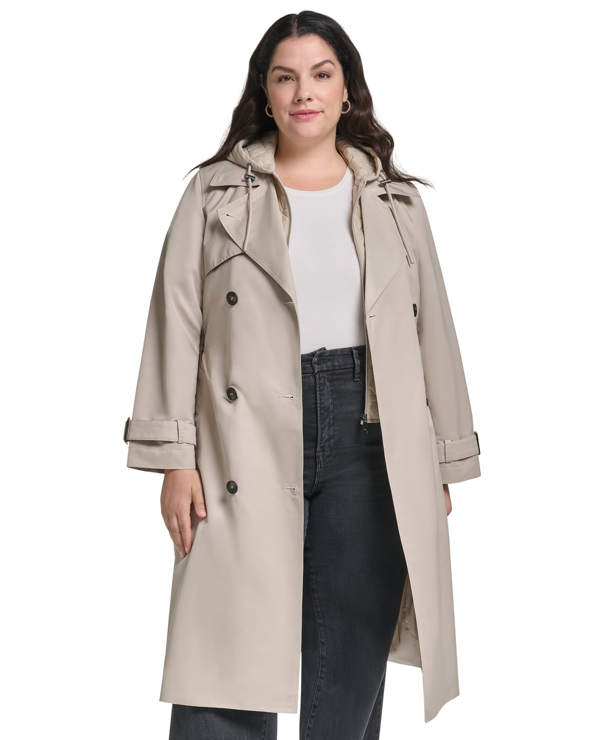 Click here for Dkny Womens Double Breasted Belted Trench with Hoo... prices