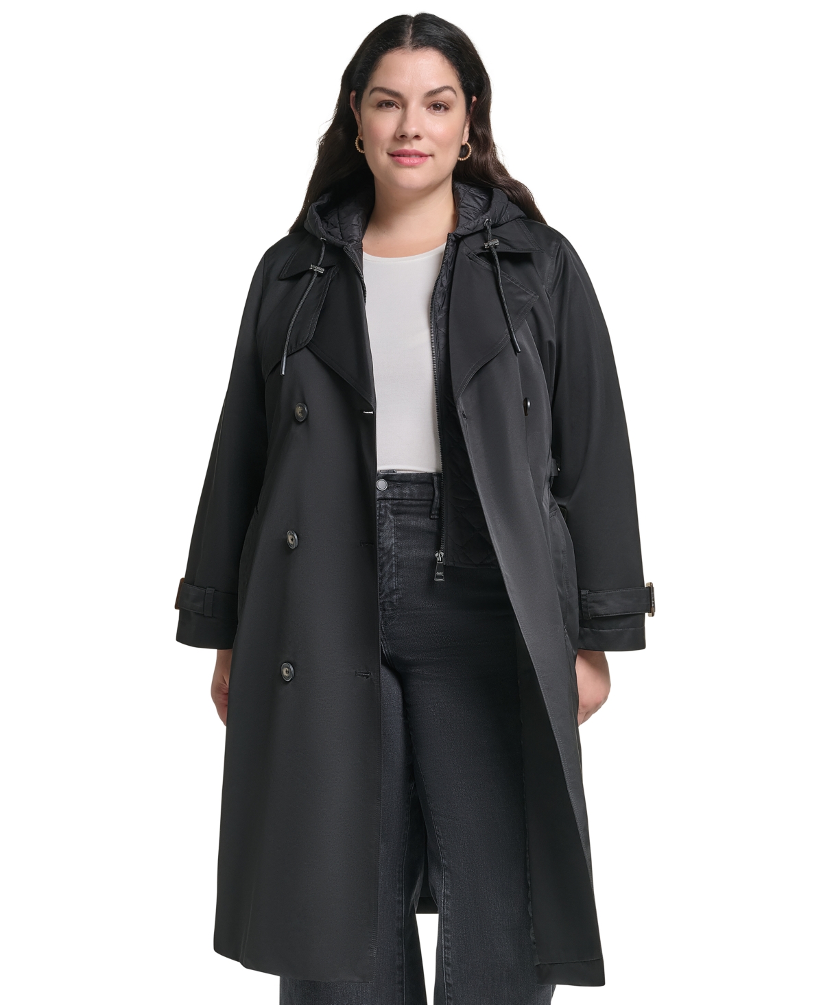 Click here for Dkny Womens Double Breasted Belted Trench with Hoo... prices