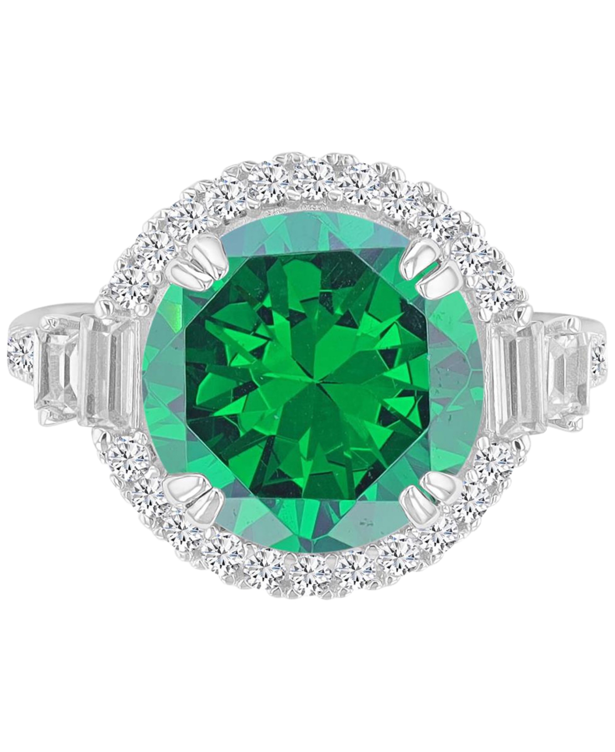 Click here for Macys Silver-Plated Green Crystal Halo Bridal Ring... prices