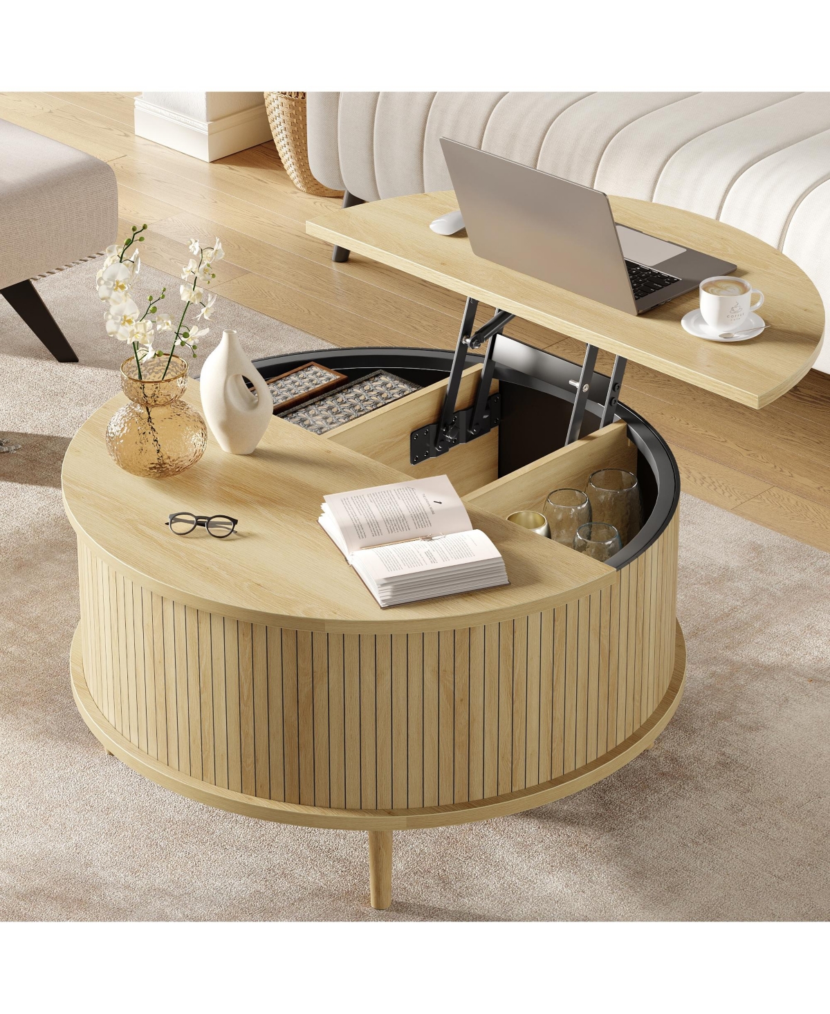 Click here for gaomon Round Lift-Top Storage Coffee Table with Ve... prices