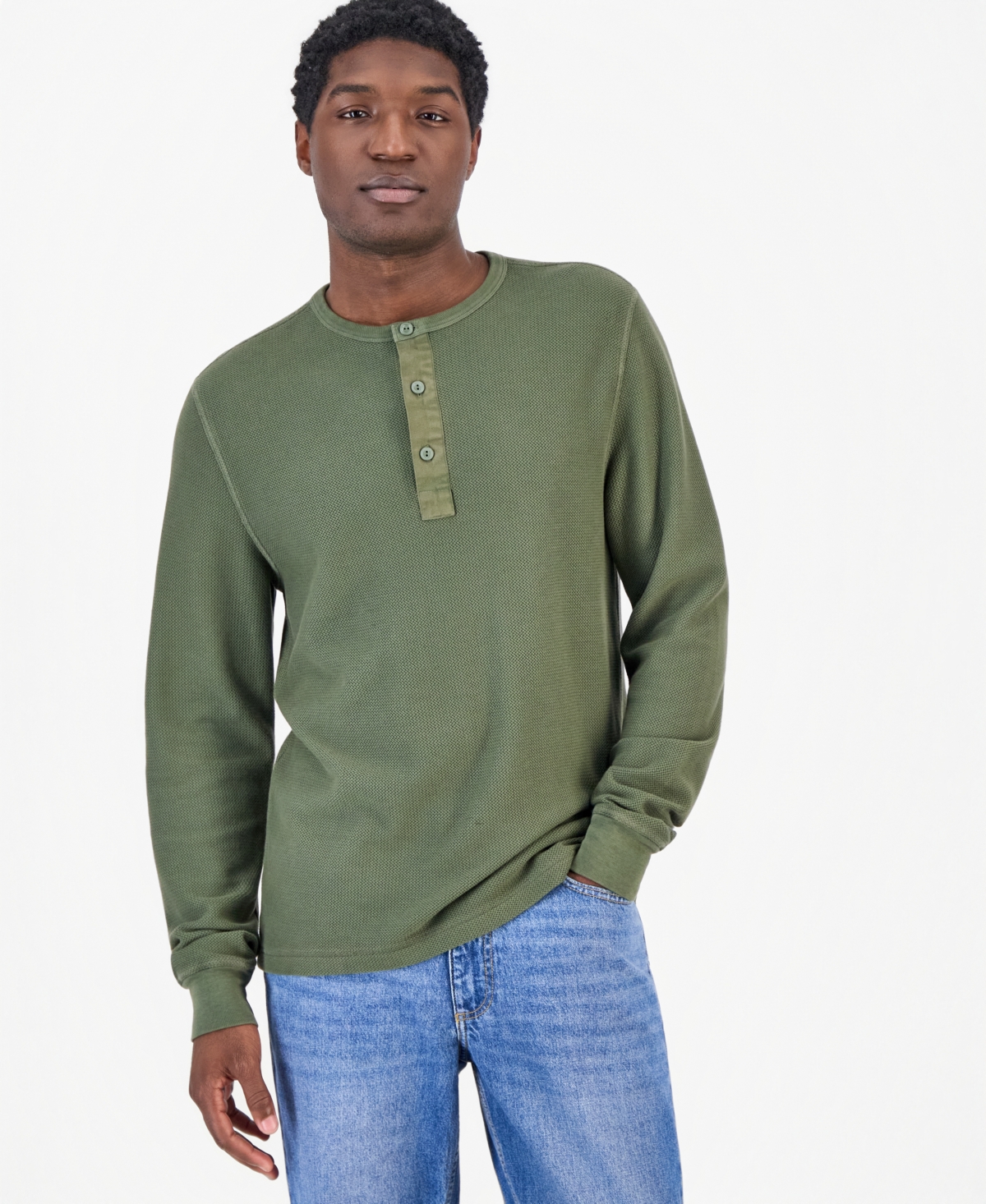 Click here for Sun + Stone Mens Thermal-Knit Long-Sleeve Henley... prices