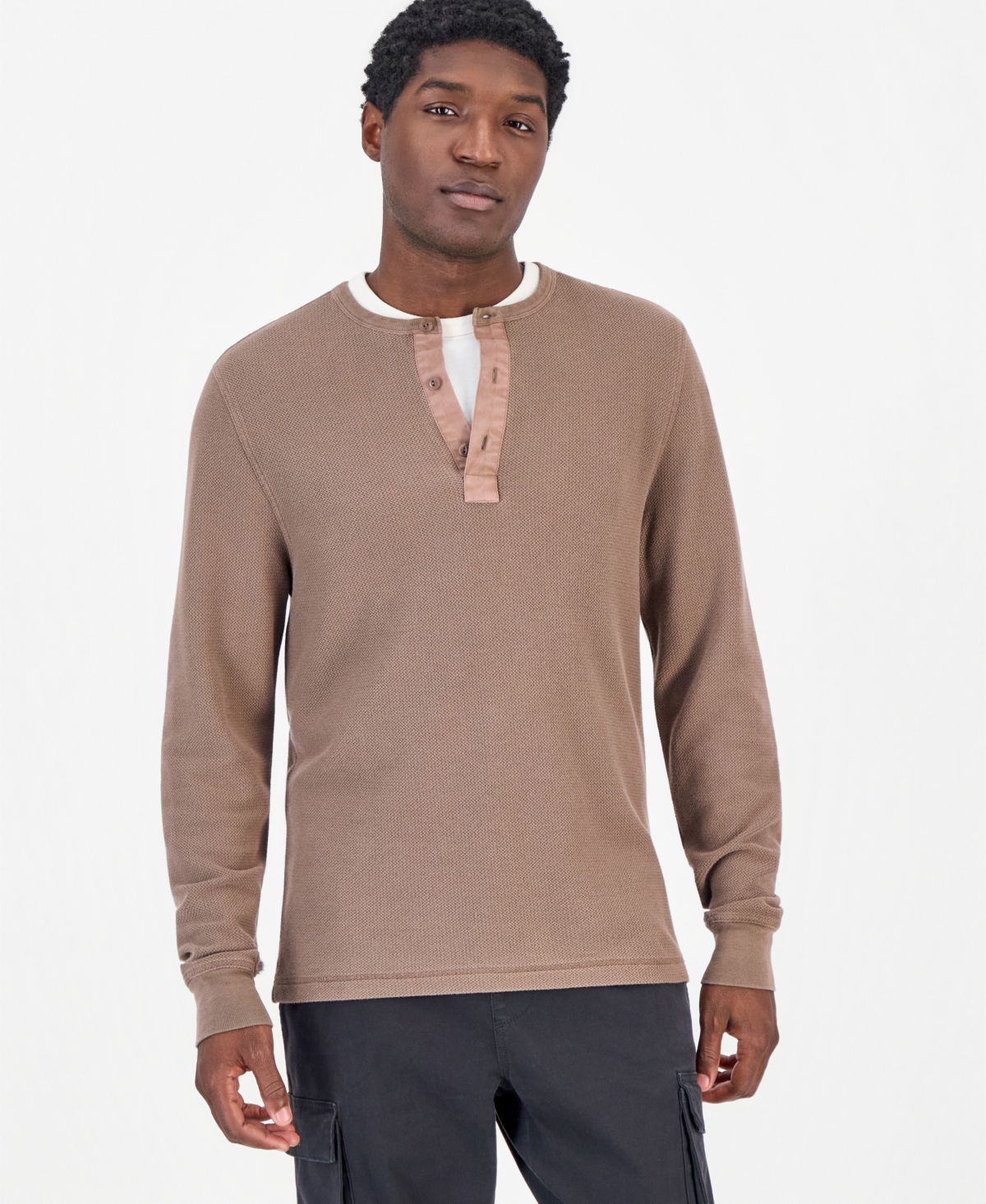 Click here for Sun + Stone Mens Thermal-Knit Long-Sleeve Henley... prices