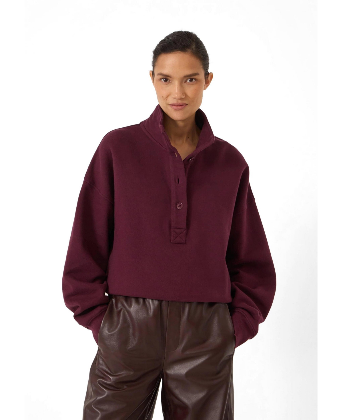 Click here for Hush Womens Hendrix Half Placket Sweatshirt - Burg... prices