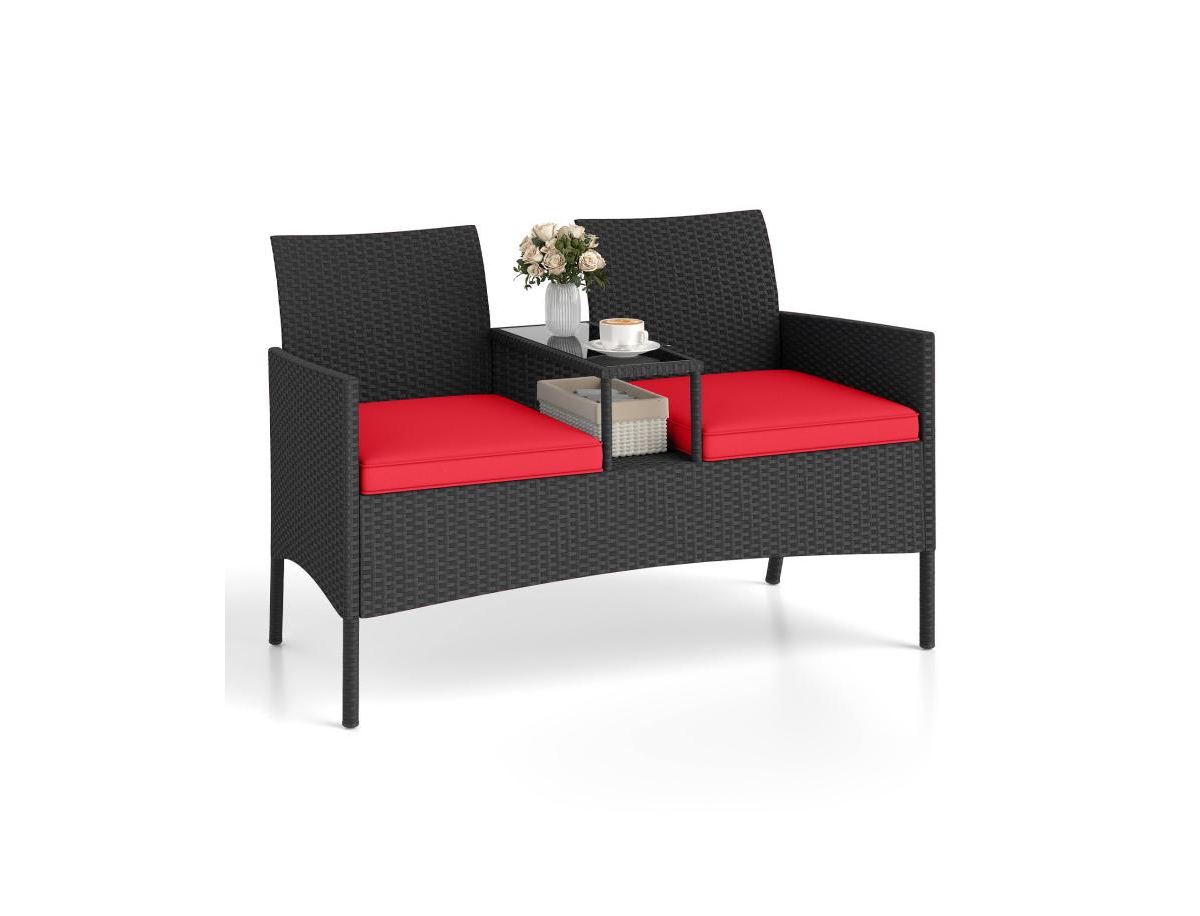 Click here for Mondawe Patio Loveseat with Built-in Table and Cus... prices