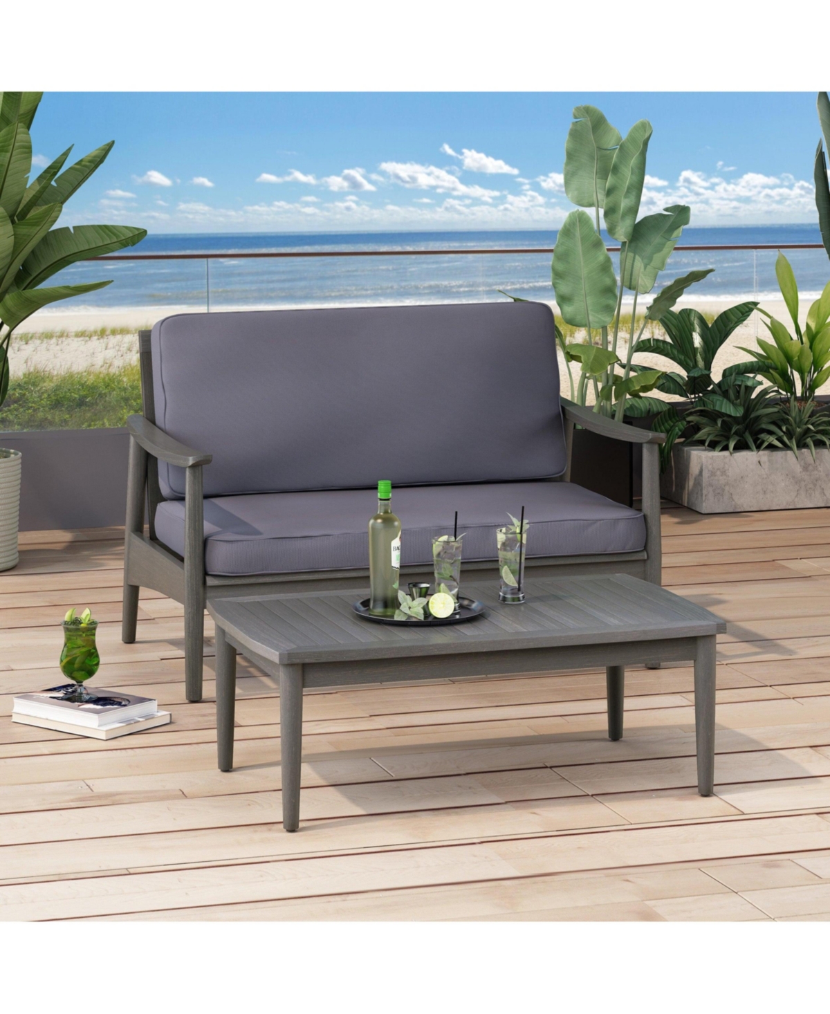 Click here for Mondawe Patio Loveseat Coffee Table Set Wood Outdo... prices