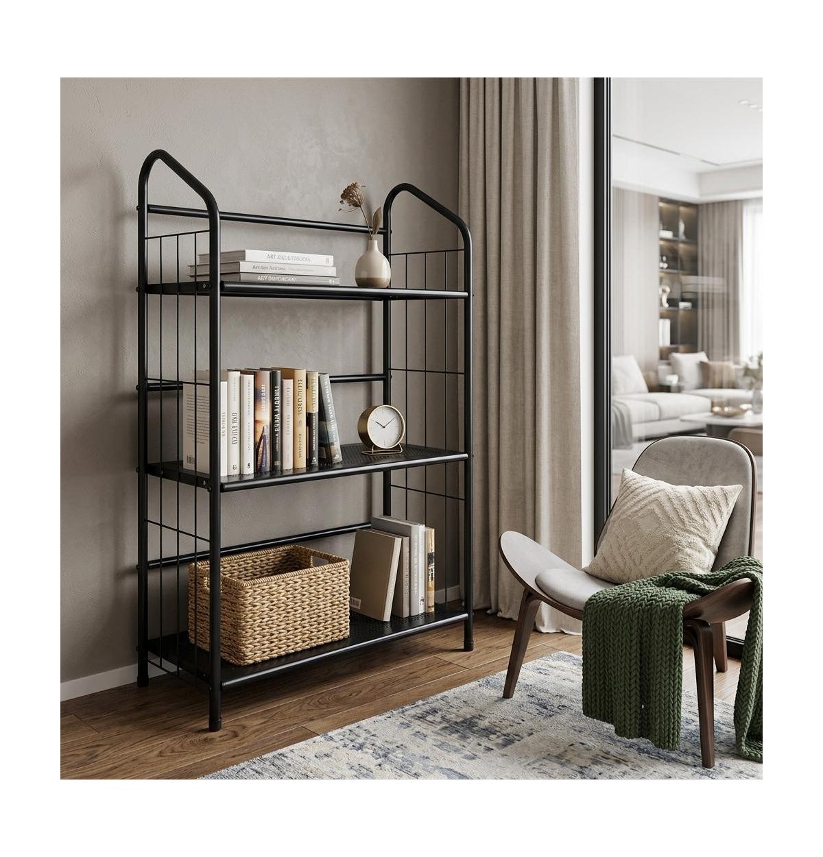Click here for HomeRoots 37 Metal Three Tier Bookcase - Black prices