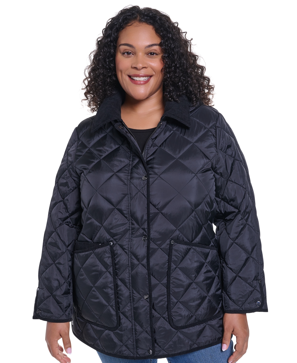 Click here for Dkny Plus Size Corduroy Collar Coat - Black prices