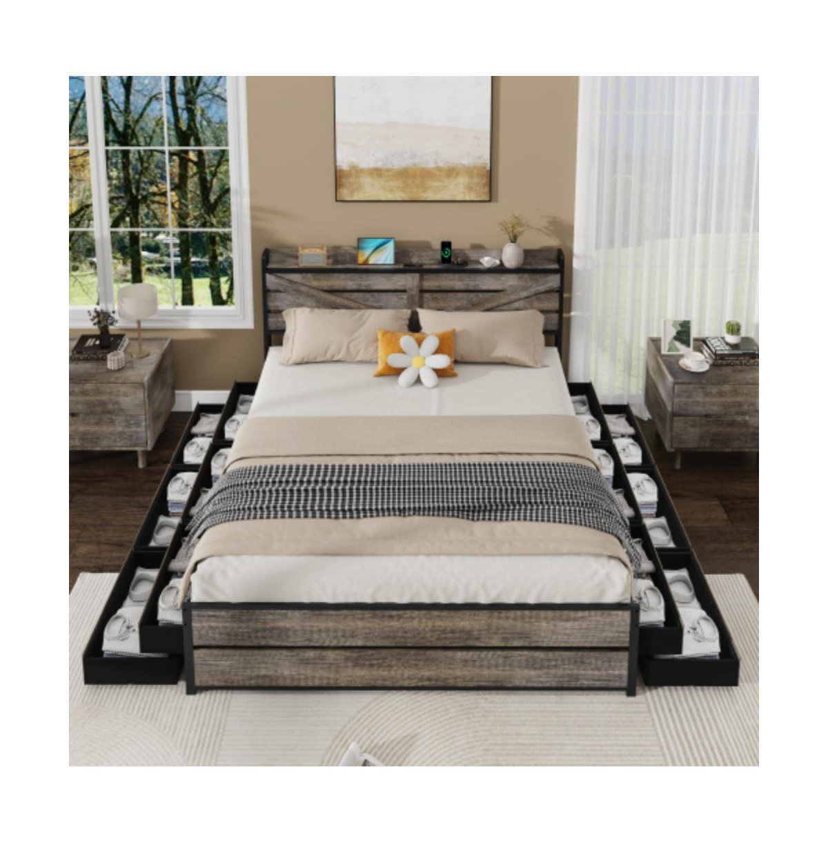 Click here for Lucky One Queen Size Bed Frame with Storage Headbo... prices