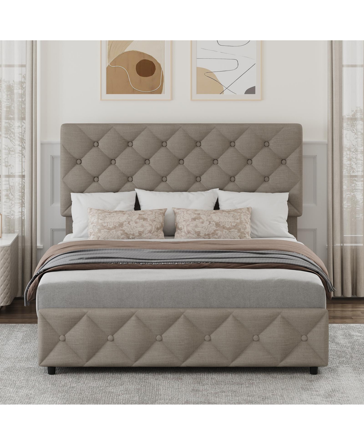 Click here for homfan Bed Frame with 4 Storage Drawers and Adjust... prices